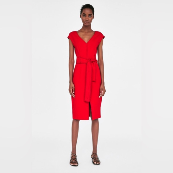 Zara | Dresses | Zara Red Dress With Center Slit | Poshmark